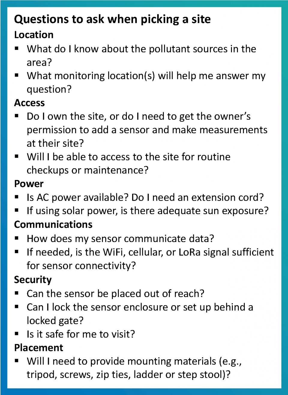 A Guide to Siting and Installing Air Sensors | US EPA