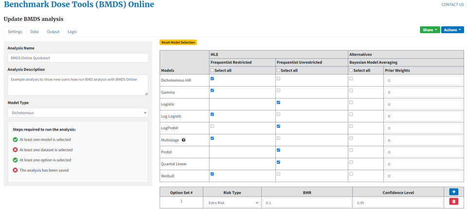 How-to: Modeling Dichotomous Data in BMDS Online | US EPA