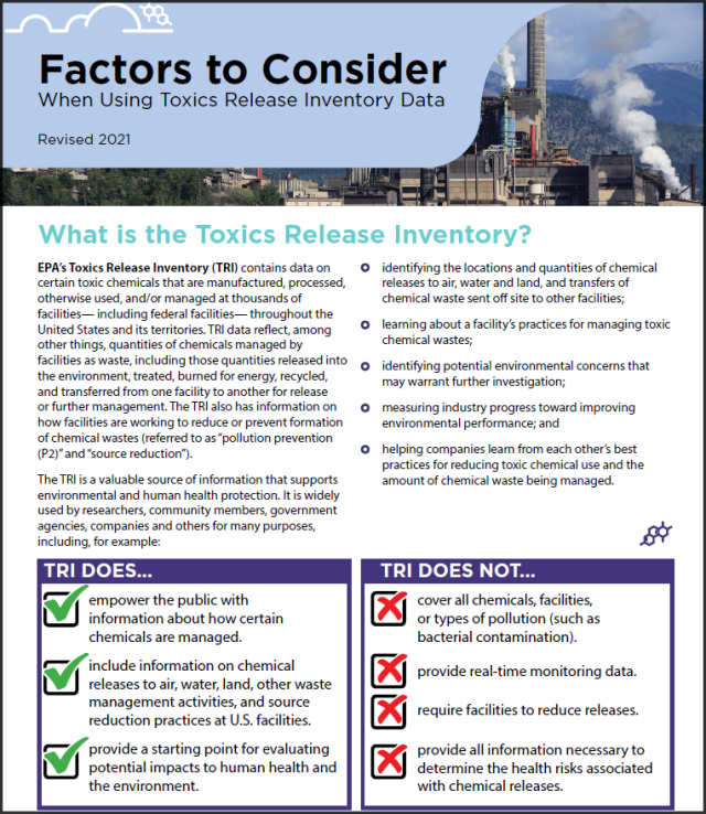 Factors to Consider When Using Toxics Release Inventory Data | US EPA
